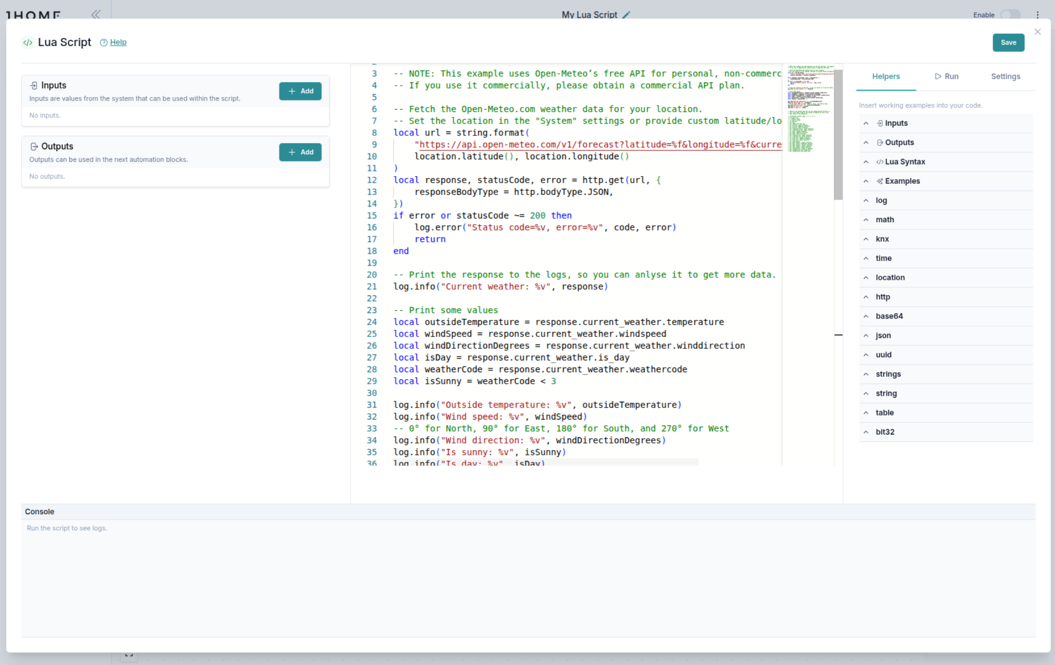 Blocco Script Lua | 1Home Server Documentazione